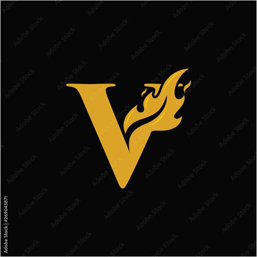 V Letter with Flame Fire logo vector Stock Vector | Adobe Stock