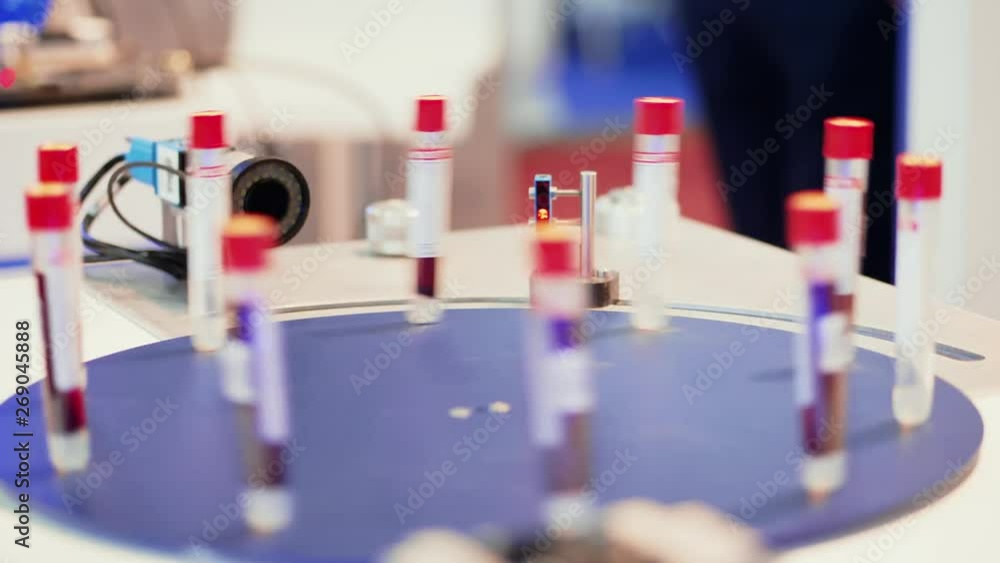 Scanning test tubes automatic test set on speed pipette carousel stand ...