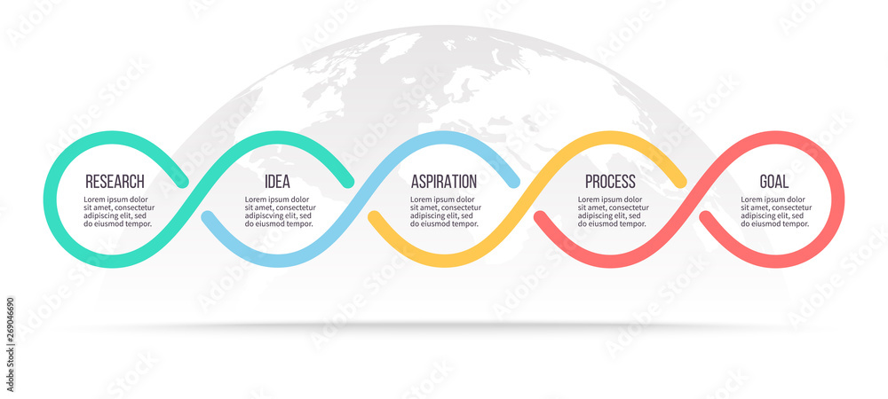 Business infographics. Timeline with 5 steps, options, loops. Vector ...