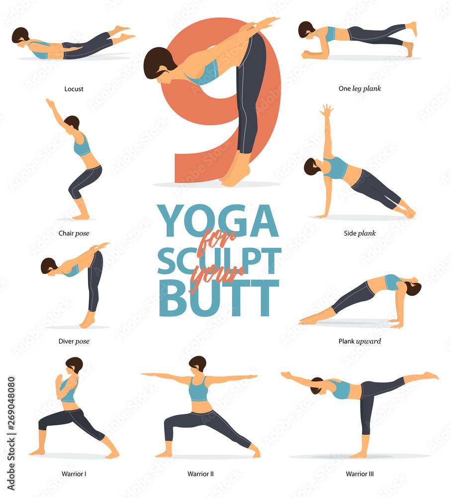 Set of yoga postures female figures Infographic . 6 Yoga poses for ...