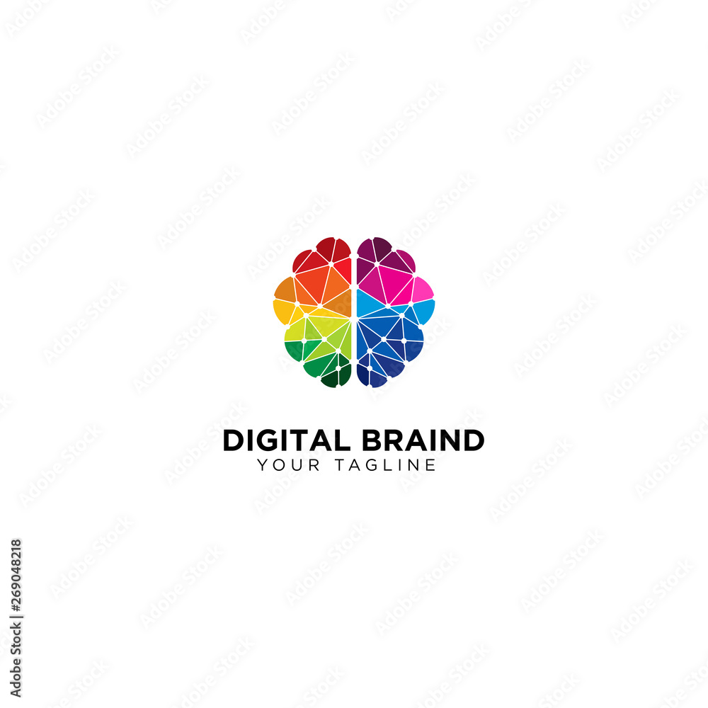 Digital Brain Logo Design Template Stock Vector | Adobe Stock