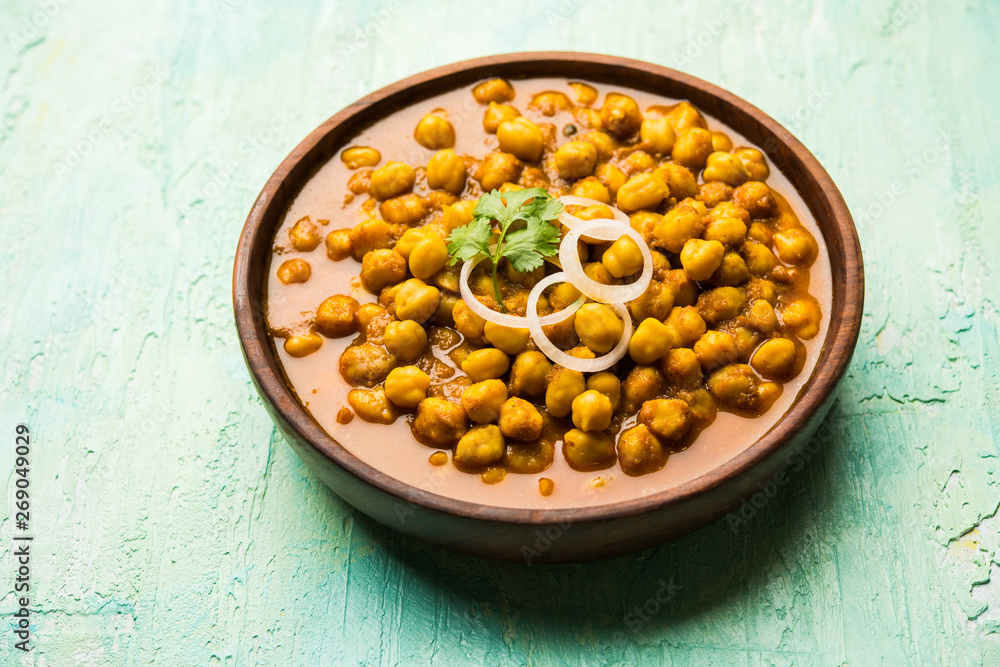 Chola / Chole or Choley Curry with Naan and rice Stock Photo | Adobe Stock