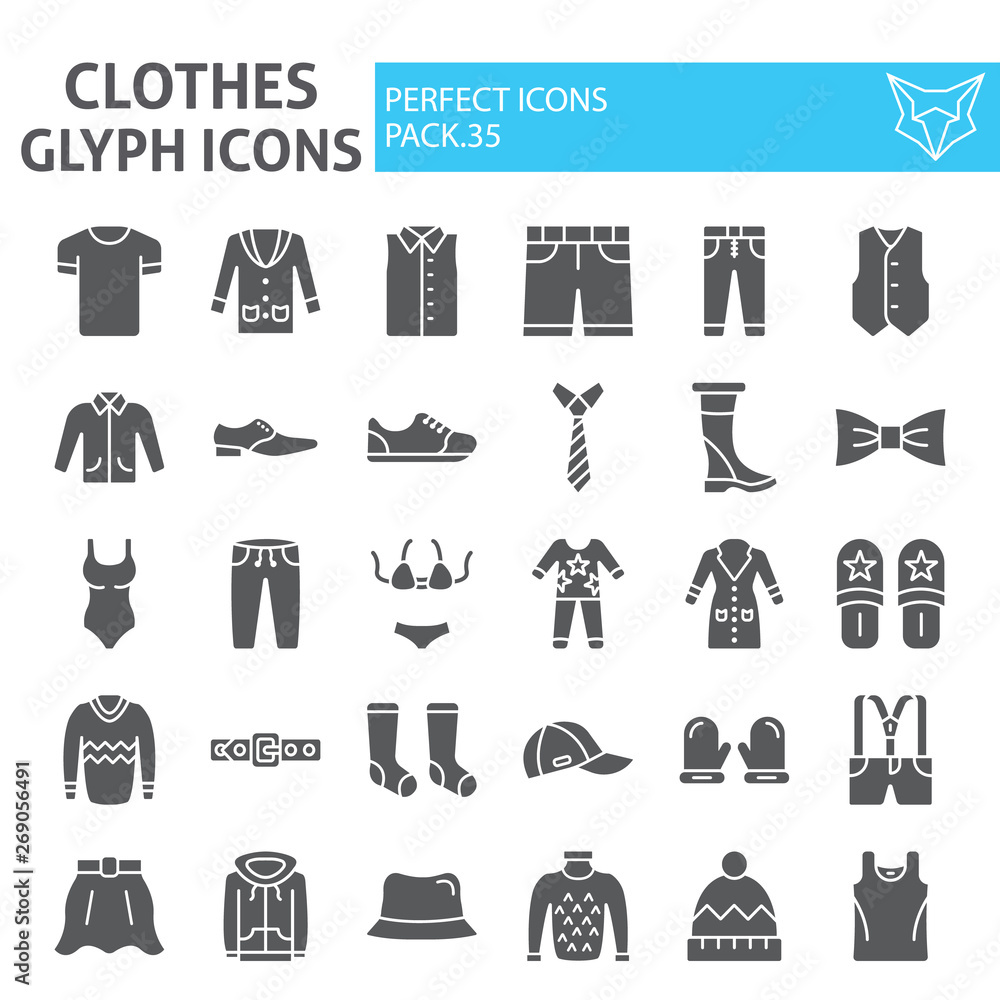 Clothes glyph icon set, clothing symbols collection, vector sketches ...