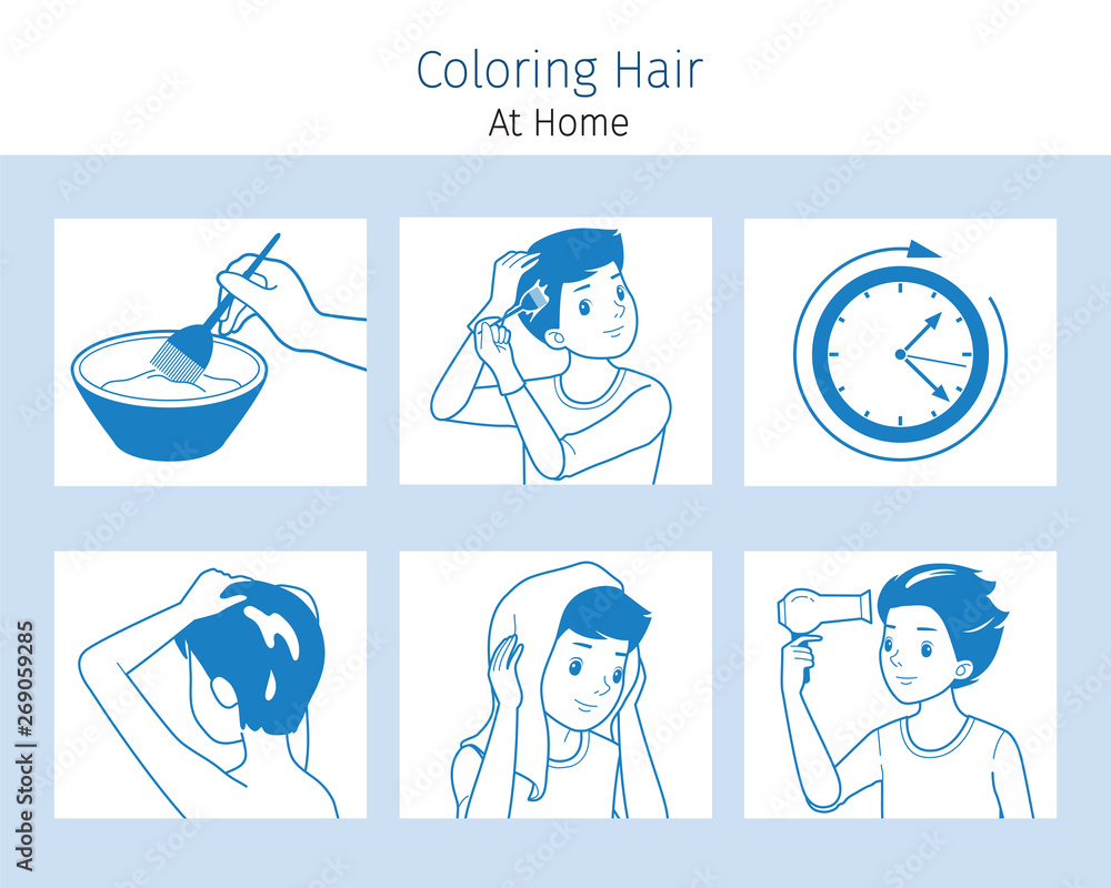 Hair Coloring Process. Steps Of Young Man Coloring His Own Hair From ...