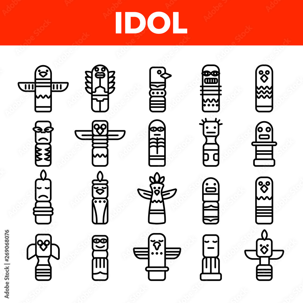Tribal Ancient Idols Vector Linear Icons Set. Religious Idols. Ethnic ...