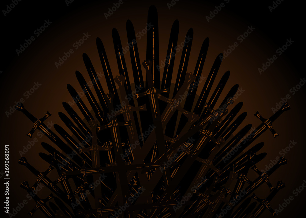 Hand drawn iron throne of the Middle Ages made of antique swords or ...