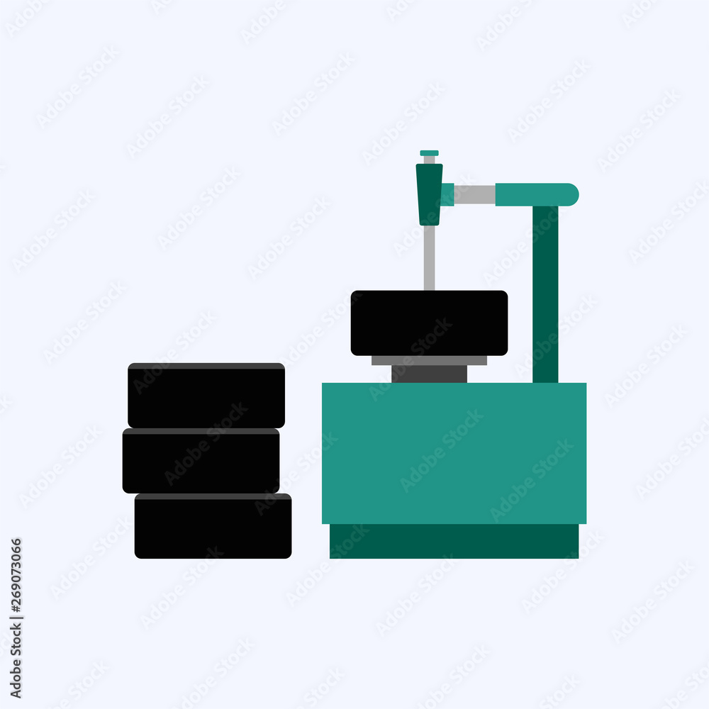 Tire changer machine with stacked tires on blue background Stock Vector ...