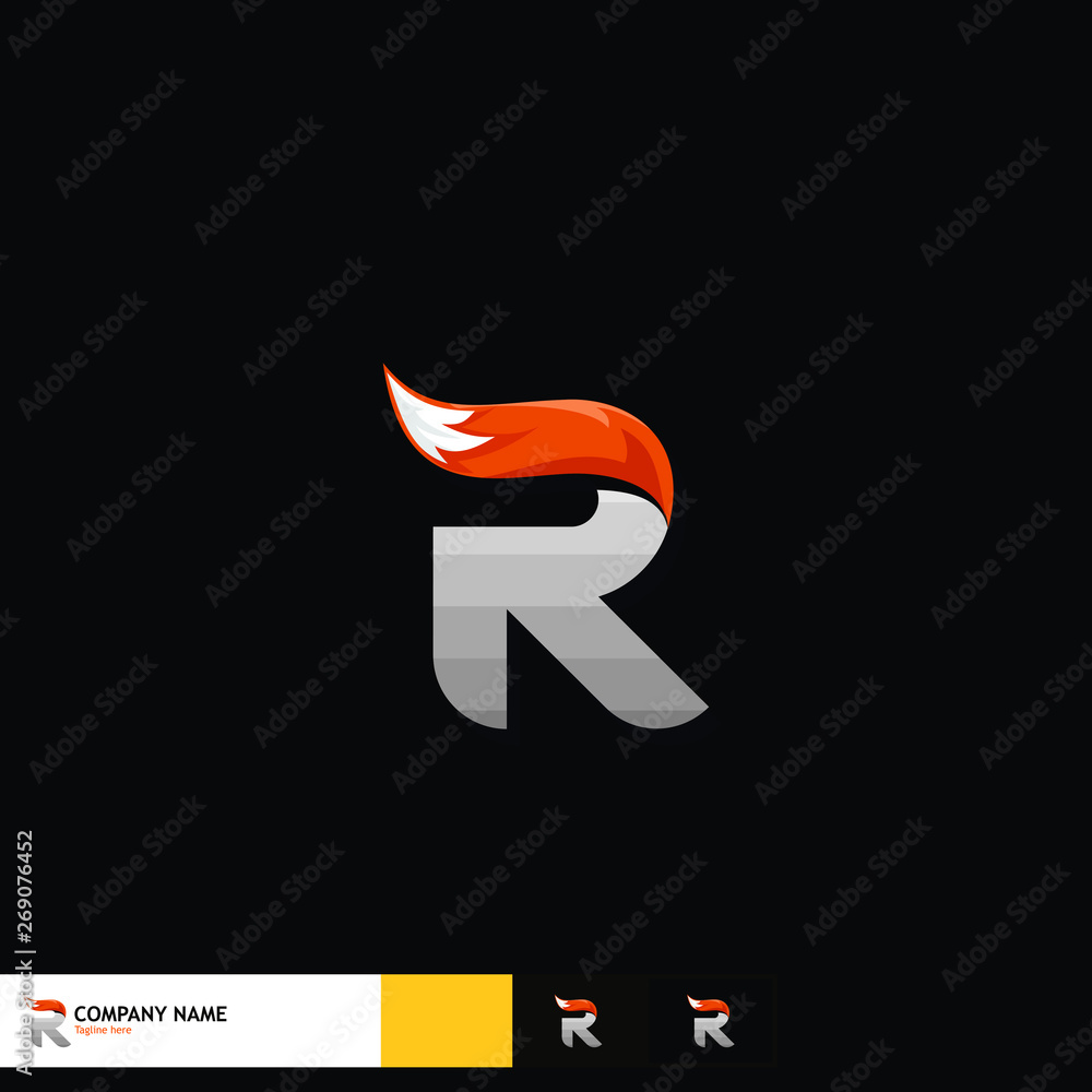 Letter R Logo Design with fox tail vector Stock Vector | Adobe Stock