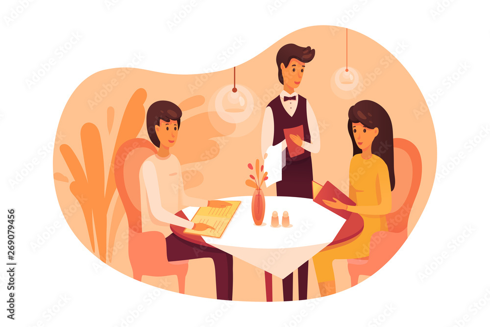 People having dinner at restaurant illustration isolated on white ...