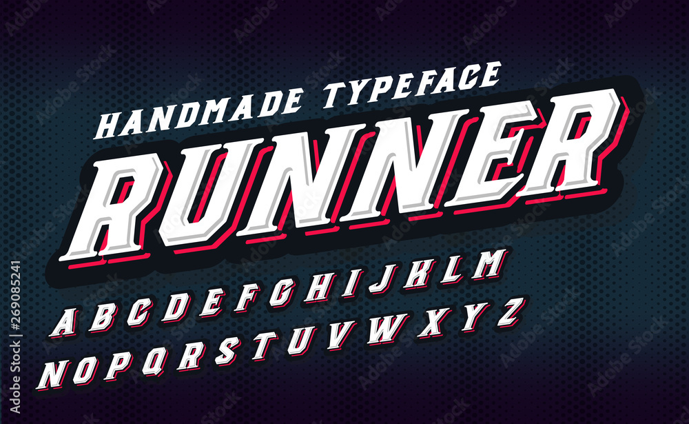 Runner. Futuristic font. Cyber punk style. Red color. Serif handmade ...