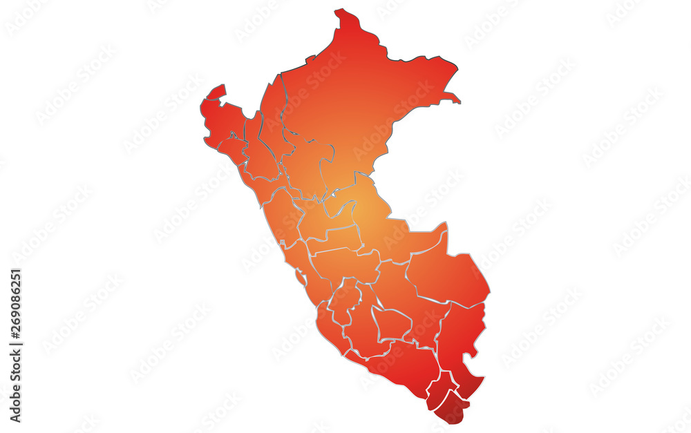 Mapa naranja de Perú sobre fondo blanco. Stock Vector | Adobe Stock