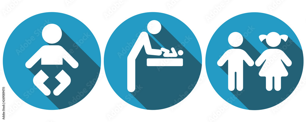 Symbols for baby care room, changing diapers and children restroom ...