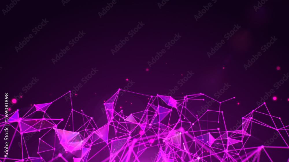 Network of lines, polygons and particles on lower half of screen Stock ...