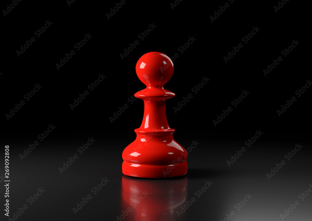 Red pawn chess, standing against black background. Chess game figurine ...