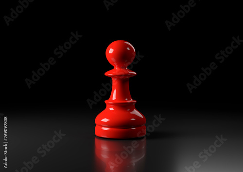 Red pawn chess, standing against black background. Chess game figurine ...