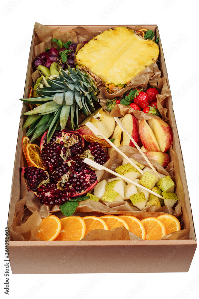 Carton Fruit Box Mixed Fresh Food for Dessert Delivery Isolated on ...