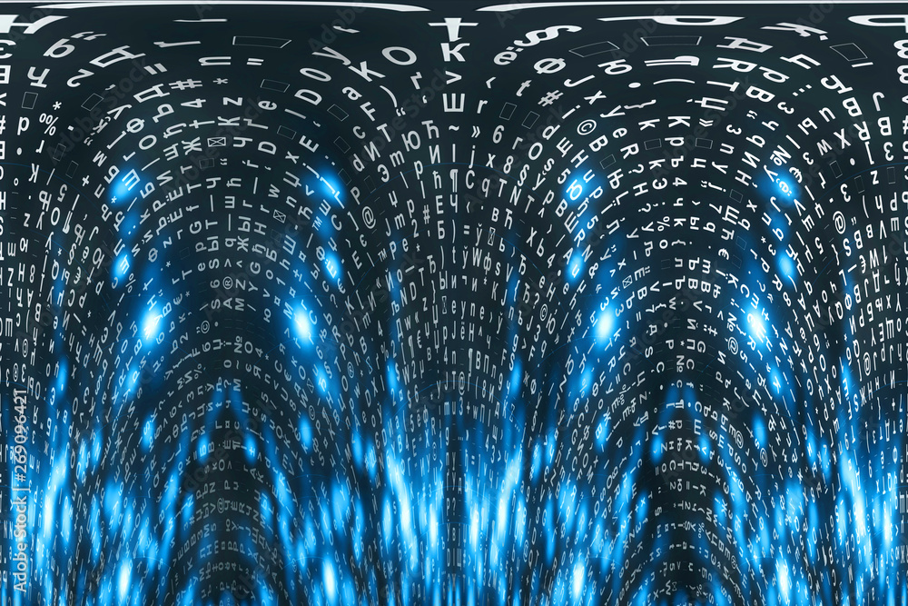 Blue matrix digital background. Distorted cyberspace concept ...