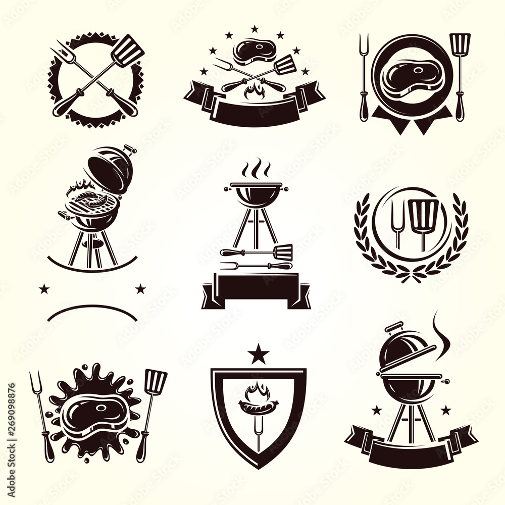 Grill labels and elements set. Collection icon grill. Vector Stock ...