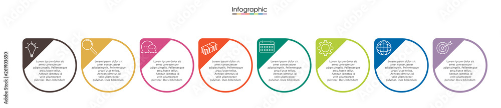 Vector infographic template with eight steps or options. Illustration ...
