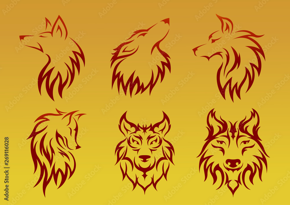 wolf tattoo vector set Stock Vector | Adobe Stock