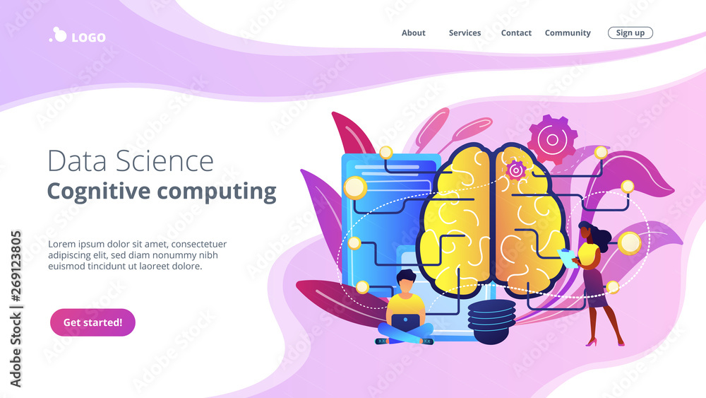 Vecteur Stock Big brain with circuit and programmers. Artificial intelligence, machine learning ...