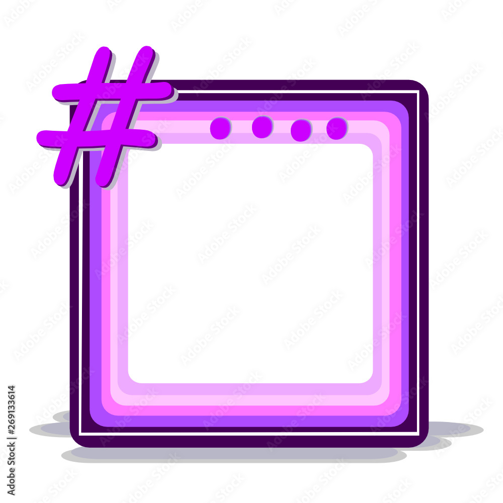 Frame, Hashtag symbol, purple square shape, neon pink light, label ...
