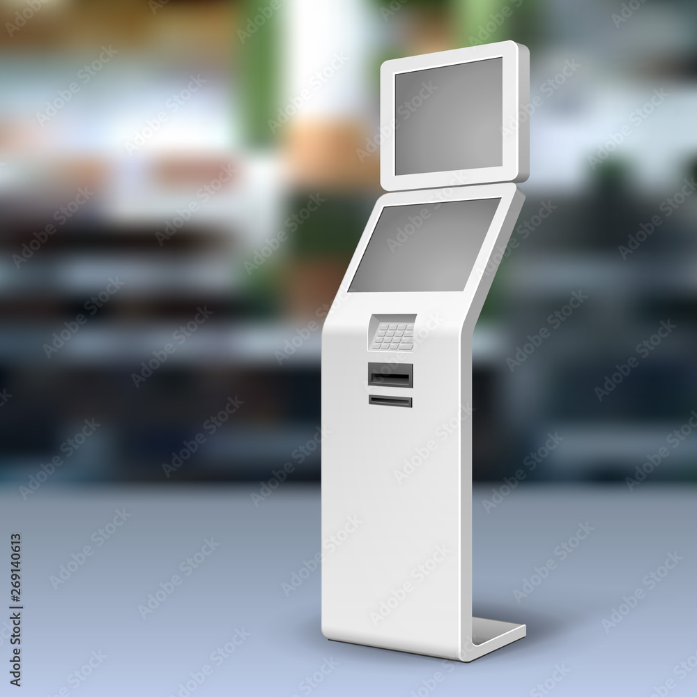 Mockup Payment Information Terminal. ATM, POS, POI Advertising Outdoor, Indoor Stand. 3D Mock Up ...
