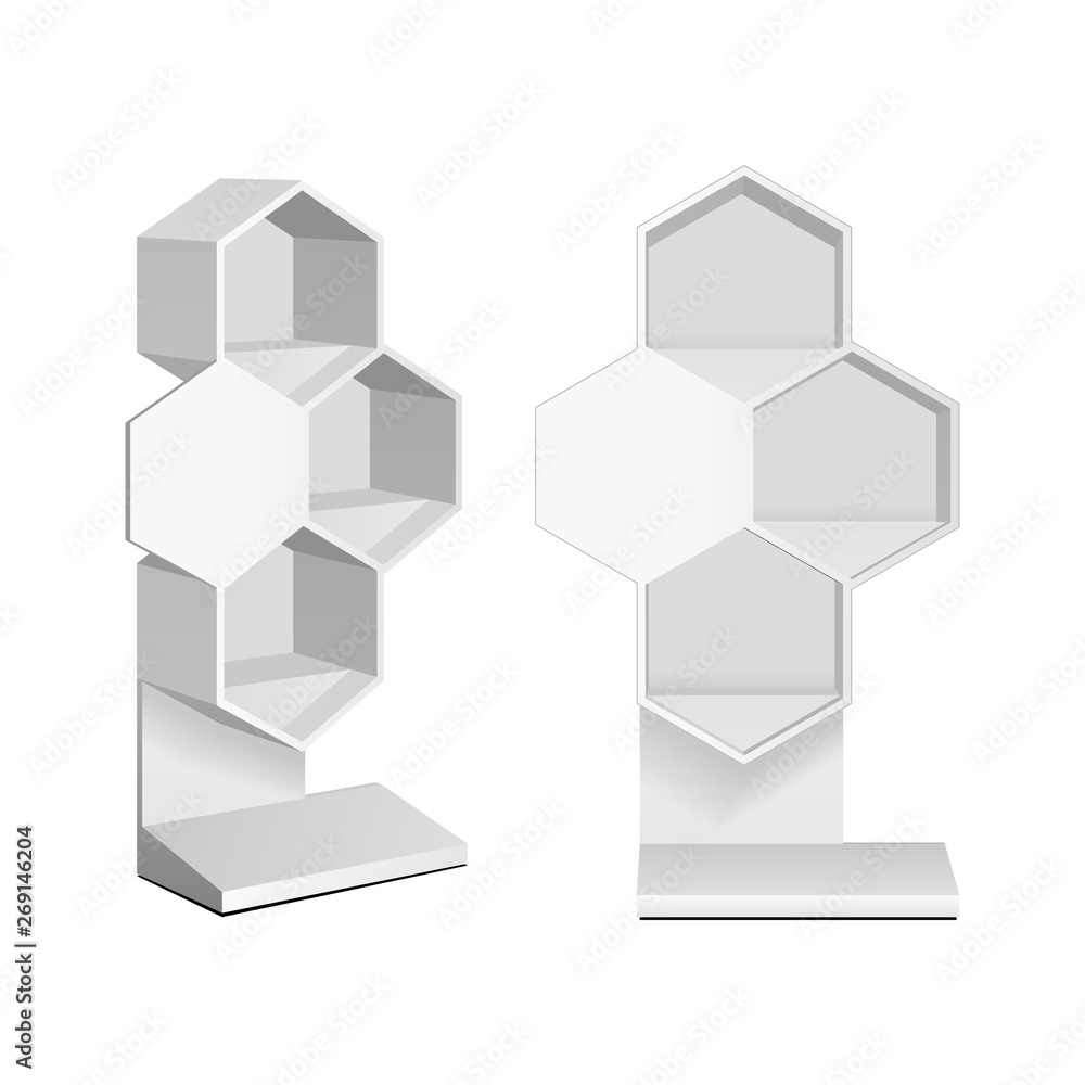 Mockup Hexagonal Retail Shelves Floor Display Rack For Supermarket mockup-hexagonal-retail-shelves-floor-display-rack-for-supermarket