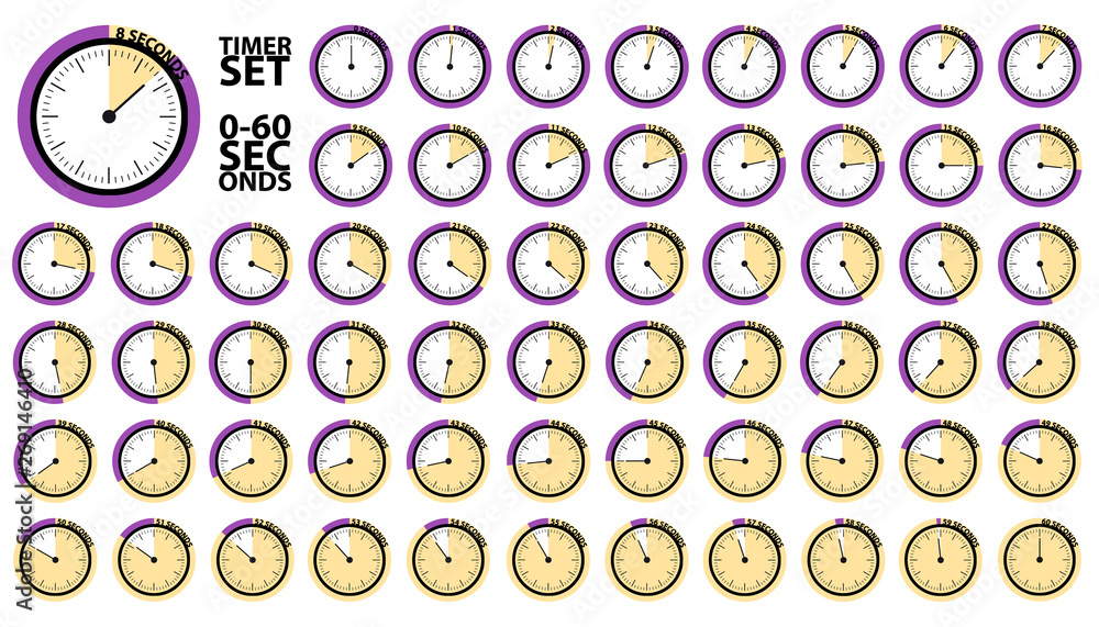 Clock Timer 0 To 60 Seconds Collection - Vector Illustration - Isolated ...