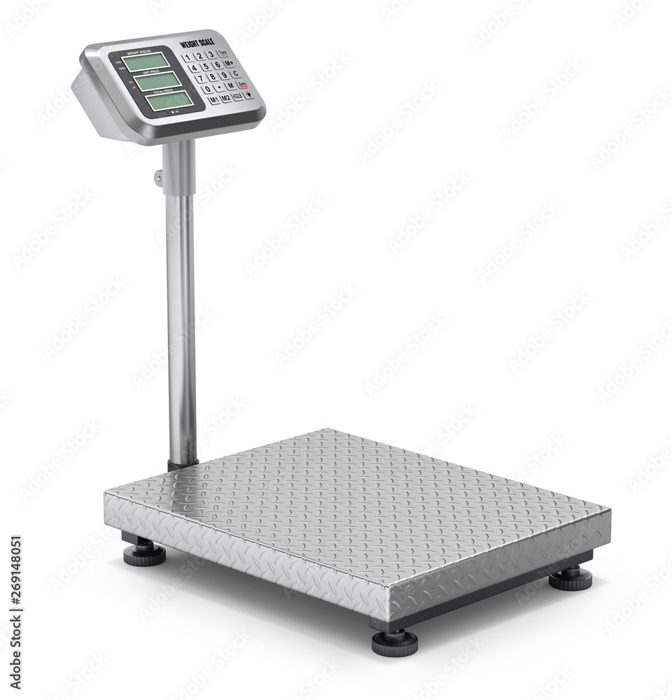 Warehouse scale on white background - 3D illustration Stock ...