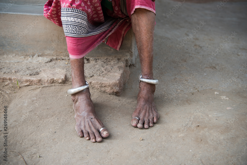 Indian woman's feet with silver anklets Stock Photo | Adobe Stock