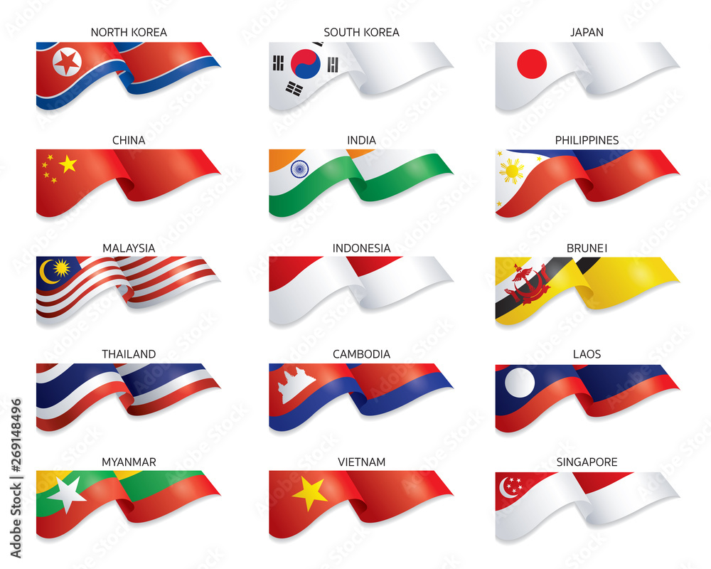 Flags of East Asia and South East Asia Country Stock Vector | Adobe Stock