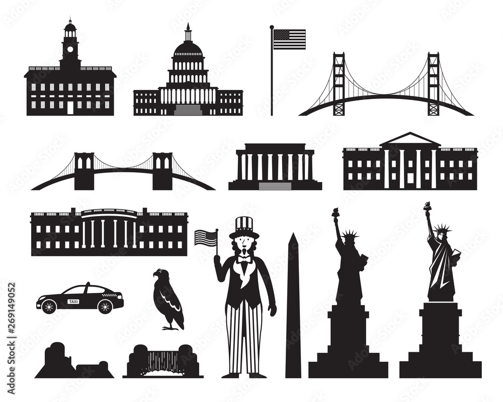 United States of America, USA, Objects Landmarks Silhouette Stock ...