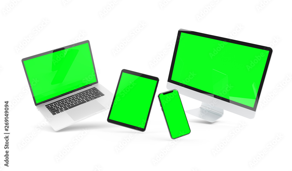 Devices floating on white background 3D rendering Stock Illustration ...