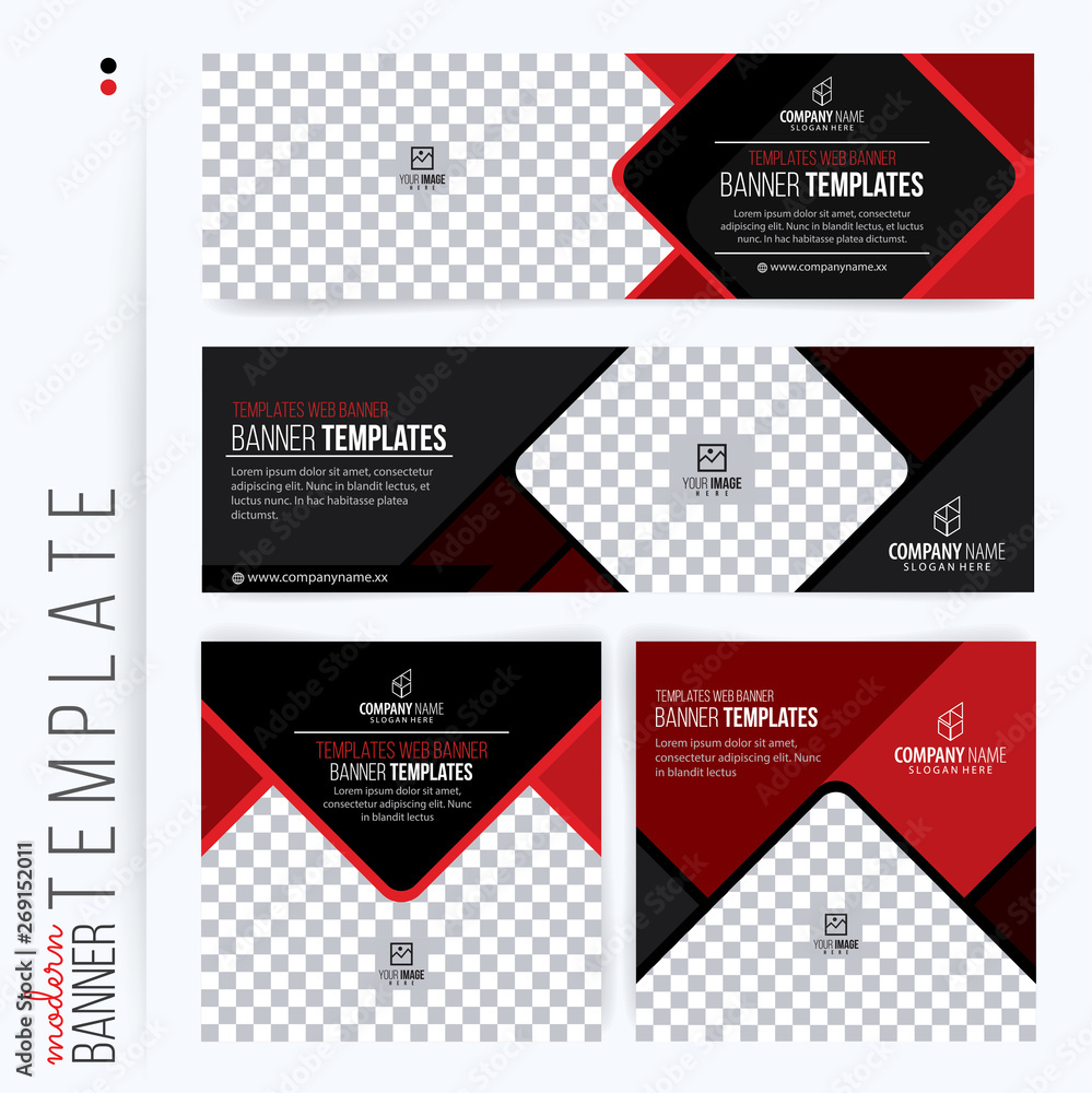 Red and Black Web banners templates, standard sizes with space for ...