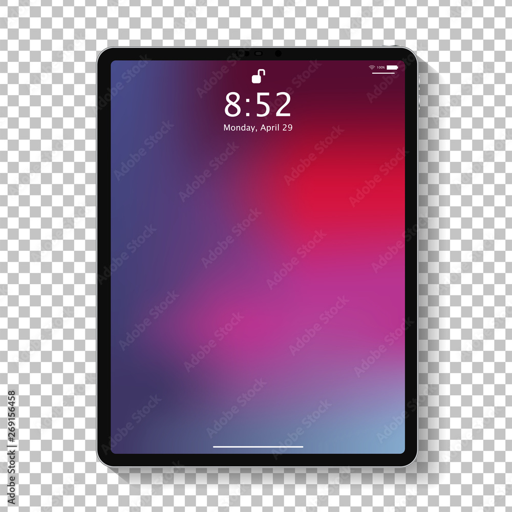 Realistic tablet computer lock screen with abstract colored geometric ...