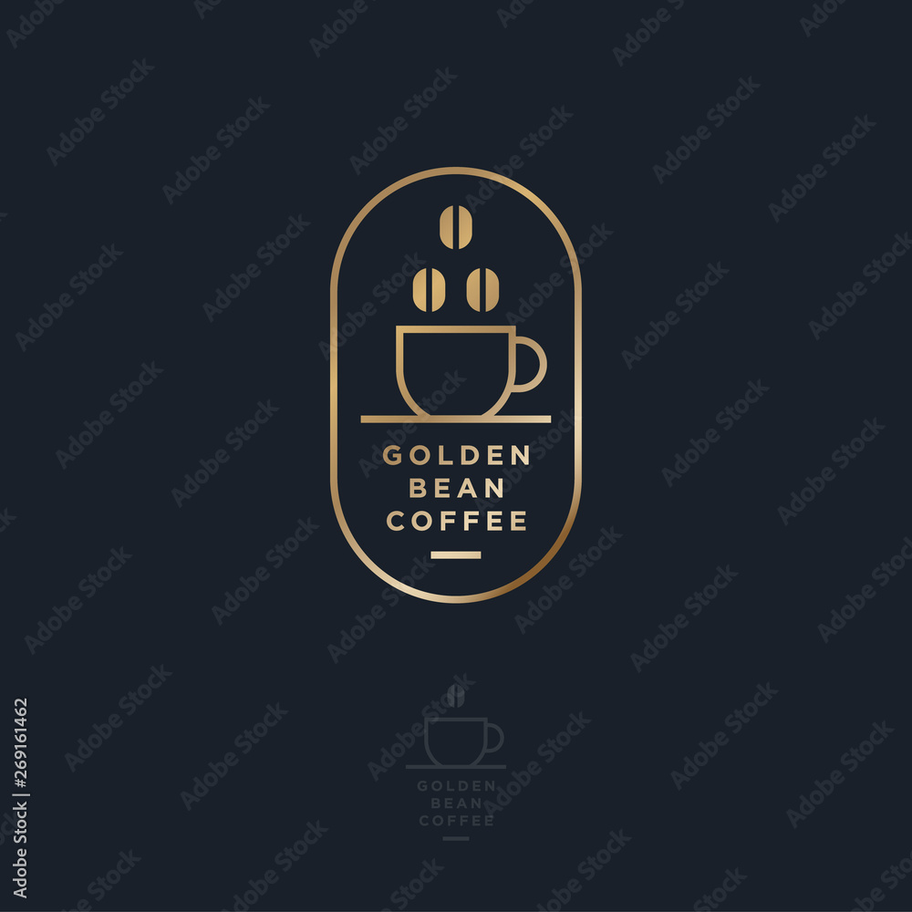Golden Bean Coffee logo. Coffee emblem. Cup, coffee beans and letters ...