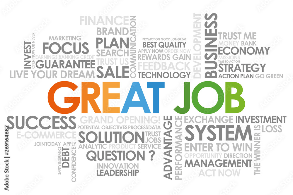 Great Job in word cloud and white background Stock Vector | Adobe Stock