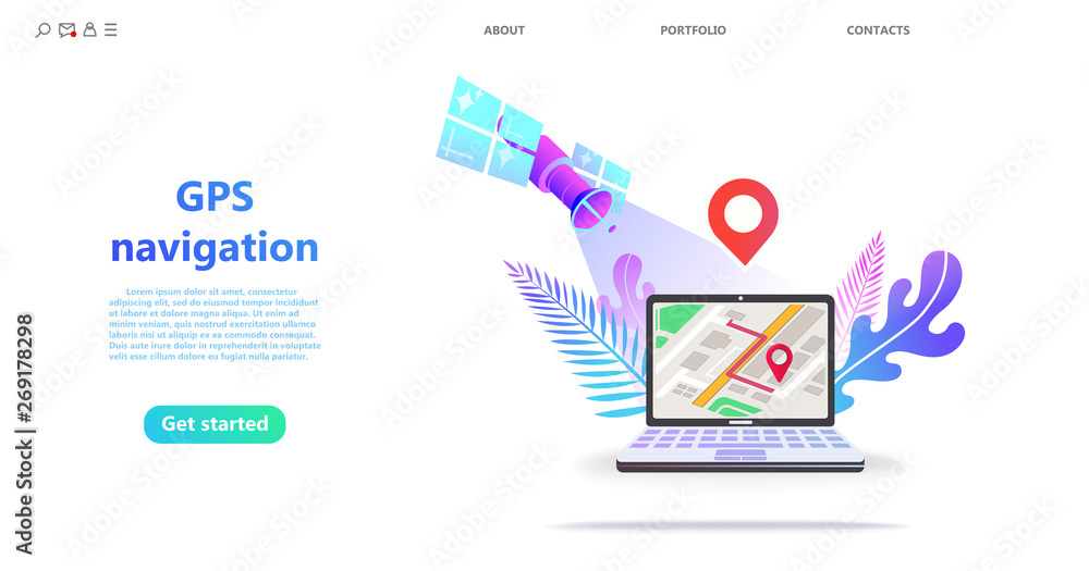 Concept GPS navigation, point location on a city map. Satellite ...