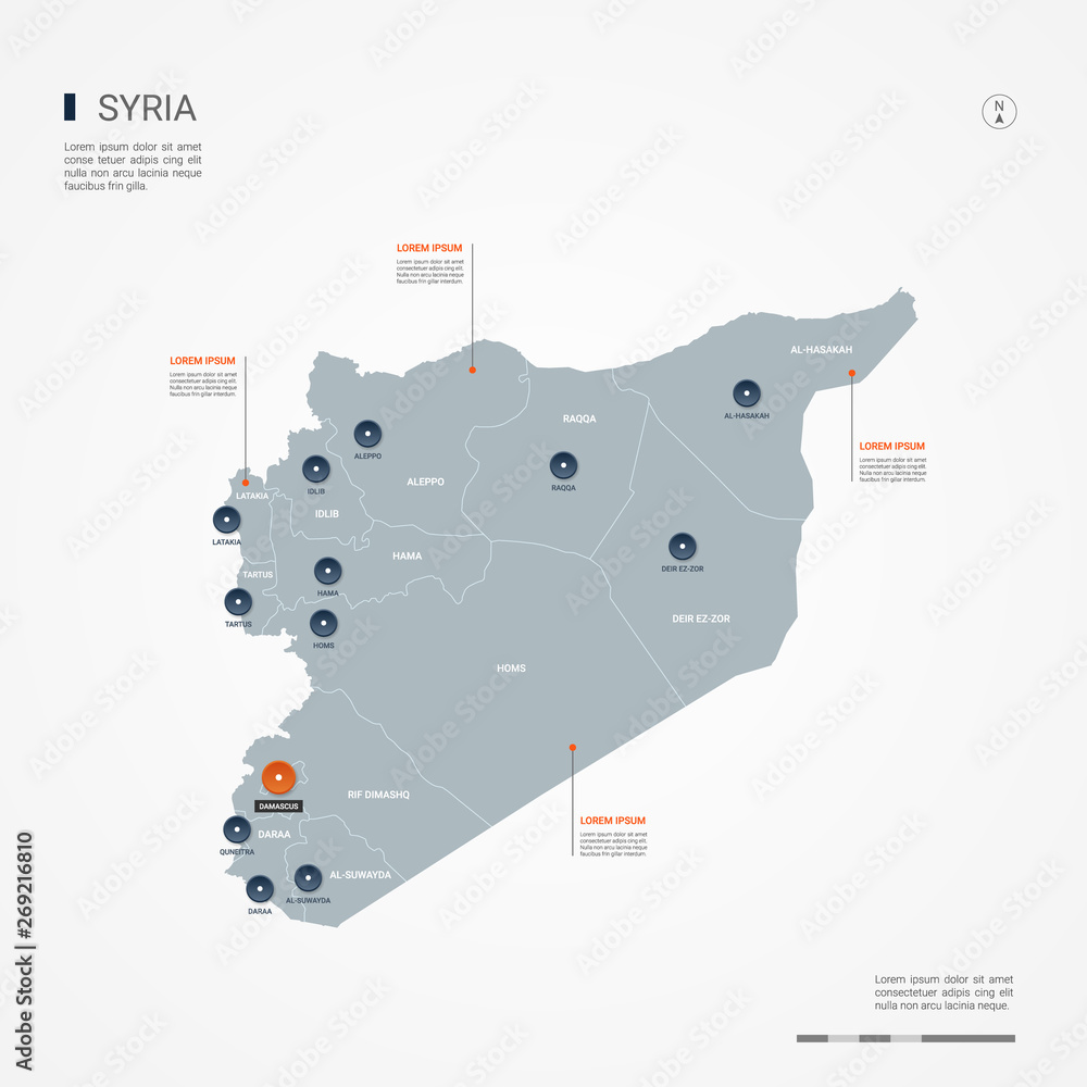 Syria map with borders, cities, capital and administrative divisions ...
