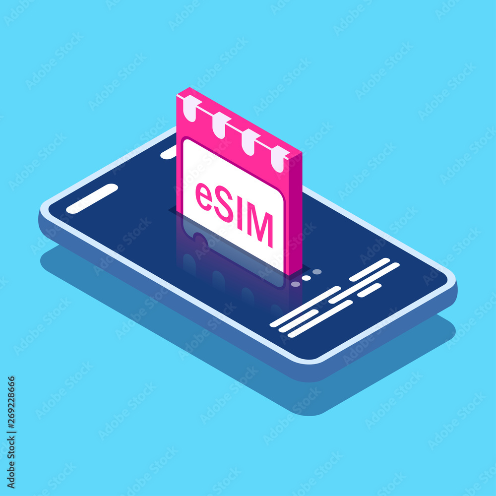 eSIM card chip sign. Embedded SIM concept. New mobile communication ...