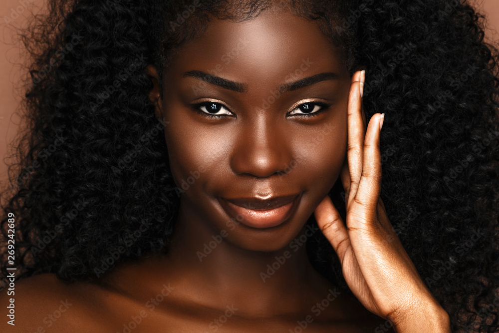 Beauty spa treatment concept. African Skincare model portrait with ...