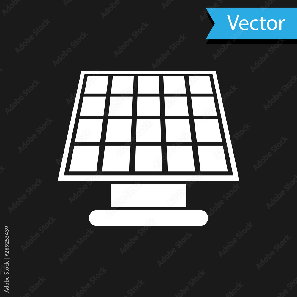 White Solar energy panel icon isolated on black background. Vector ...