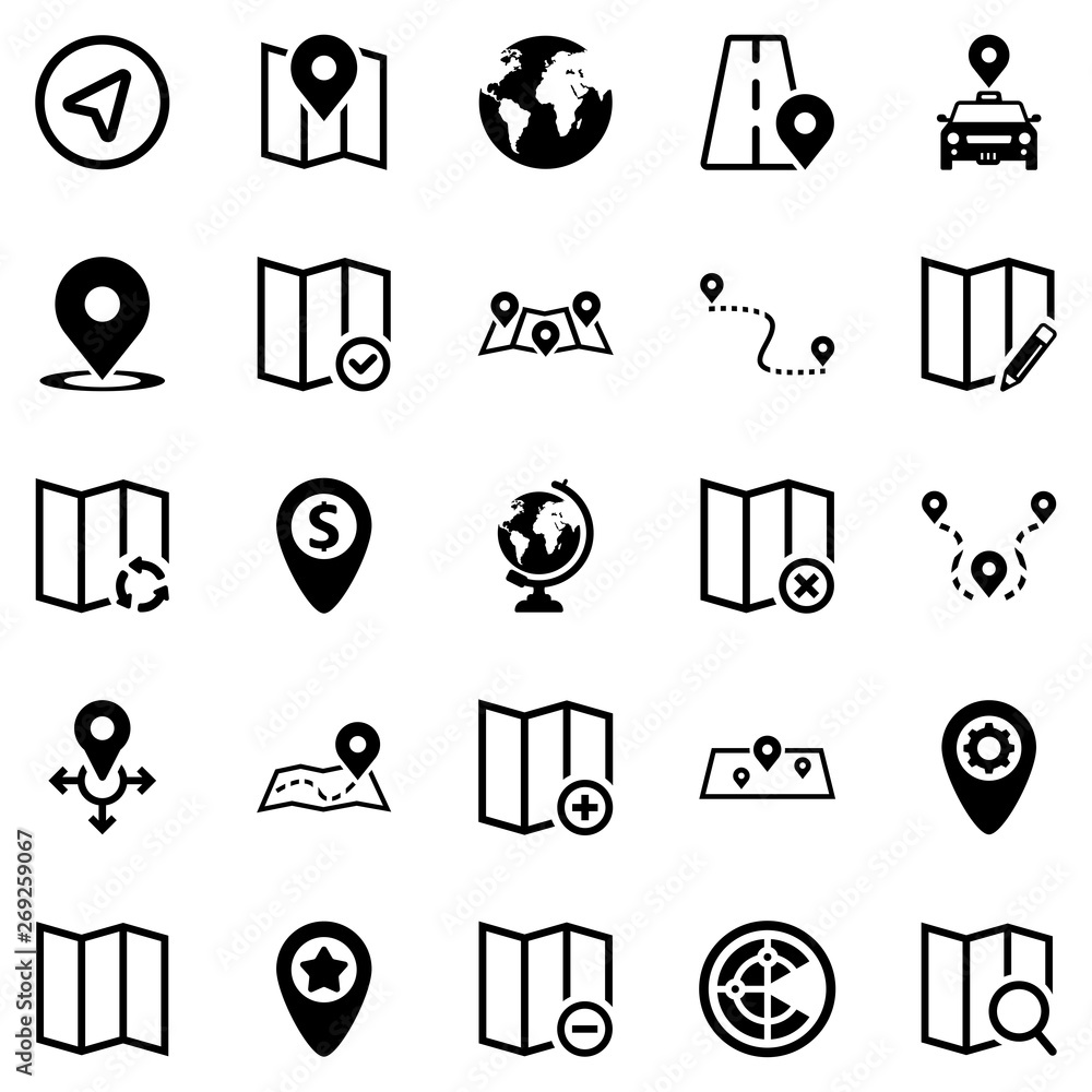 Map & Location Icon Set - 2 (Black Series) Stock Vector | Adobe Stock