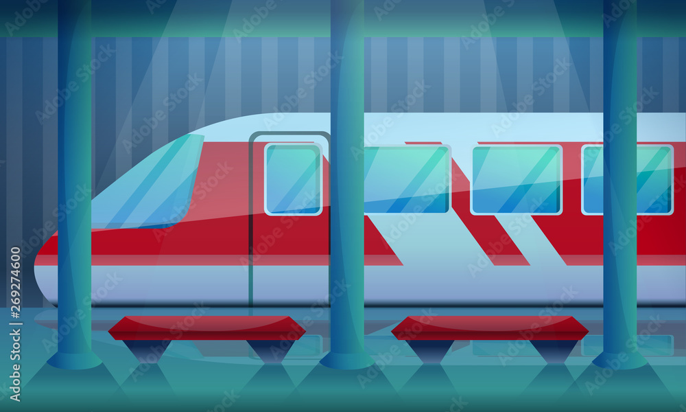 Railway station concept background. Cartoon illustration of railway ...