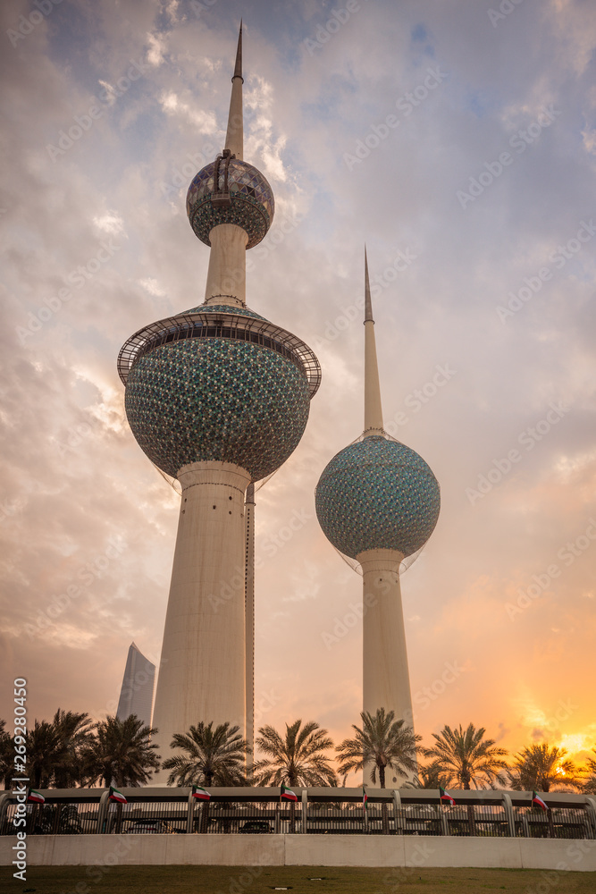 Kuwait Towers at sunset in Kuwait City, Kuwait Stock-Foto | Adobe Stock