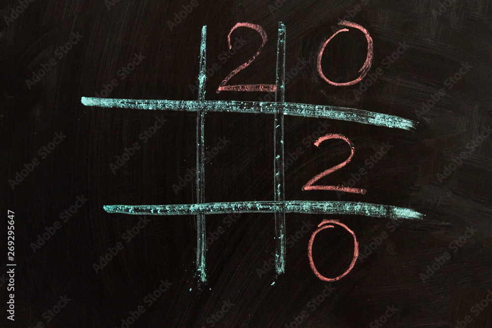 numbers in pink color 2 , 0 , 2 , 0 on black board in green cells, with ...