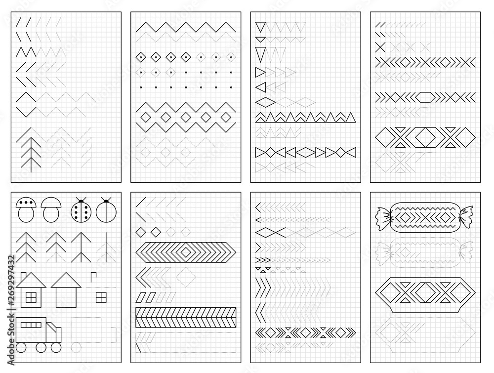 Set of black and white educational pages on square paper for kids ...