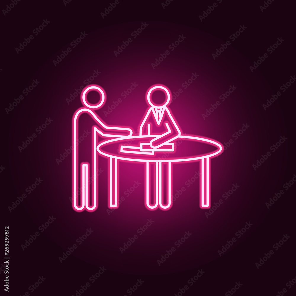 Front Desk neon icon. Elements of Team work set. Simple icon for ...