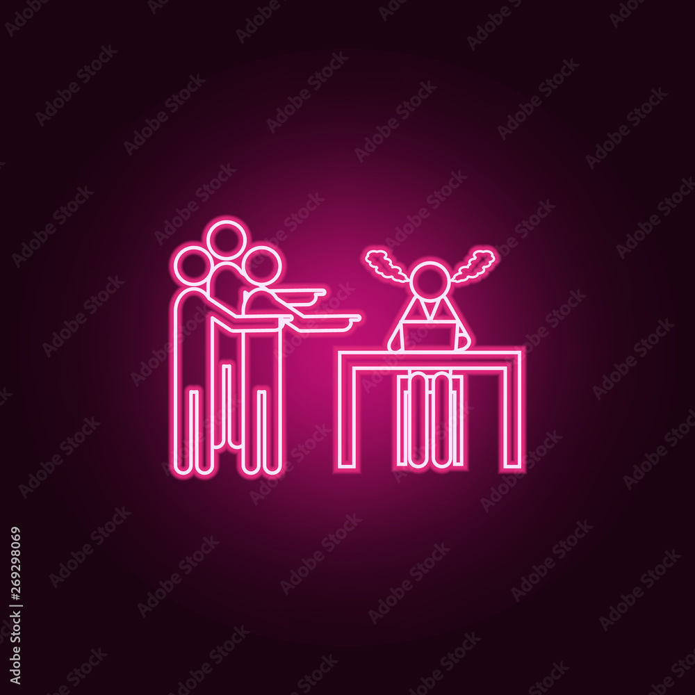 tired subordinate and managers points with fingers neon icon. Elements ...